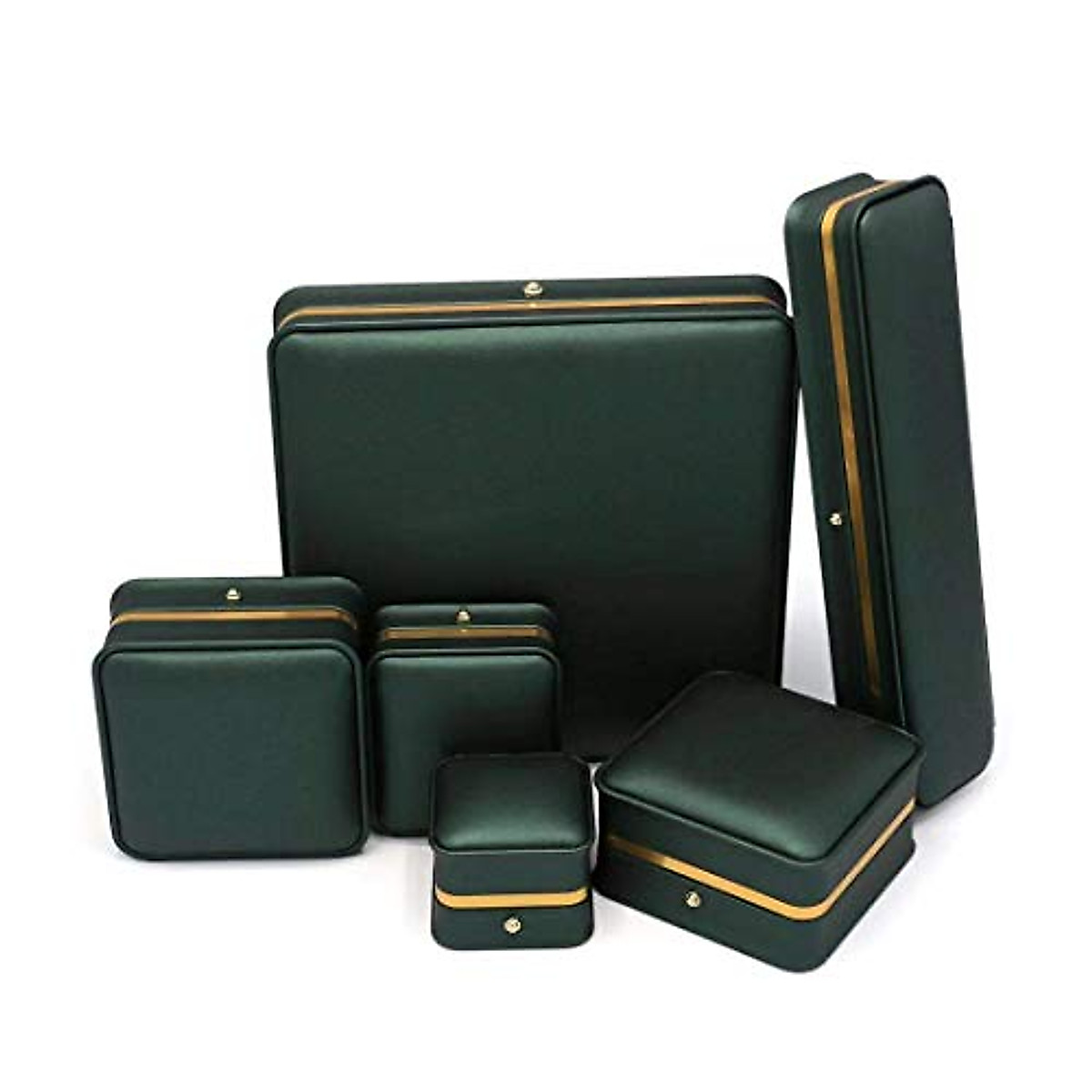 JunningGor Blackish Green Premium Leather Box Wedding Jewelry Set Display Case Storage Holder (For Pearl Necklace)