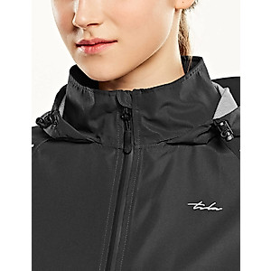 TSLA Women's Cycling Windbreaker Jacket, Waterproof Running Workout Rain Jackets, Packable Reflective Hiking Hoodie, Cycling Black, Small