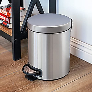 QUALIAZERO Set Heavy Duty Hands-Free Stainless Steel Kitchen/Bath Step Trash Can, Fingerprint-Resistant Soft Close Lid Trashcan, 8Gal & 1.3Gal, Round, Combo