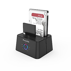 WAVLINK Dual Bay Hard Drive Docking Station, USB 3.0 to SATA Hard Drive Dock for 2.5/3.5 inch HDD/SSD with Offline Clone Function, USB A to USB C Converter, Support UASP and 2x16TB with Power Adapter