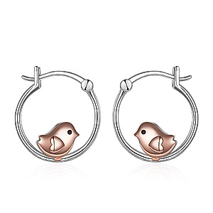YFN Birds Earrings Sterling Silver Small Hoop Earrings Cute Bird Jewelry Gifts for Women Daughter