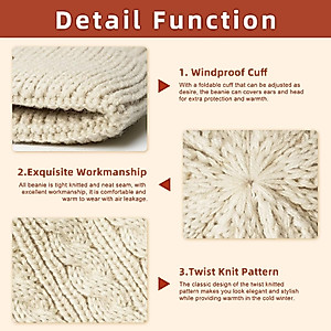 Beanies Women with Double Pom Pom, Winter Hats for Women Cold Weather Warm Cable Knit Fleece Lined, Cute Beanie Cap for Daily Use(Black)