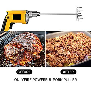 Onlyfire 4 Inch Stainless Steel Pork Puller Used with Standard Hand Drill for Beef, Chicken, Potato Masher and Tamale Meat