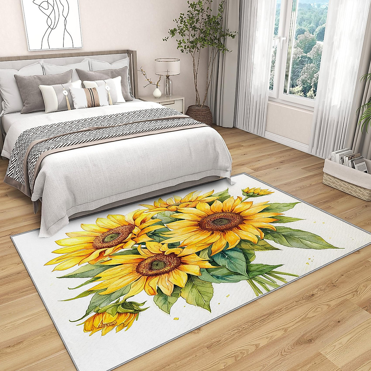 Phtbz Sunflower Decor - Sunflower Rug, 3x4 ft Washable Non-Slip Stain Resistant Yellow Floral Area Rug, Rustic Farmhouse Carpet for Entryway, Bedside, Kitchen, Sunflower Home Decor & Gifts