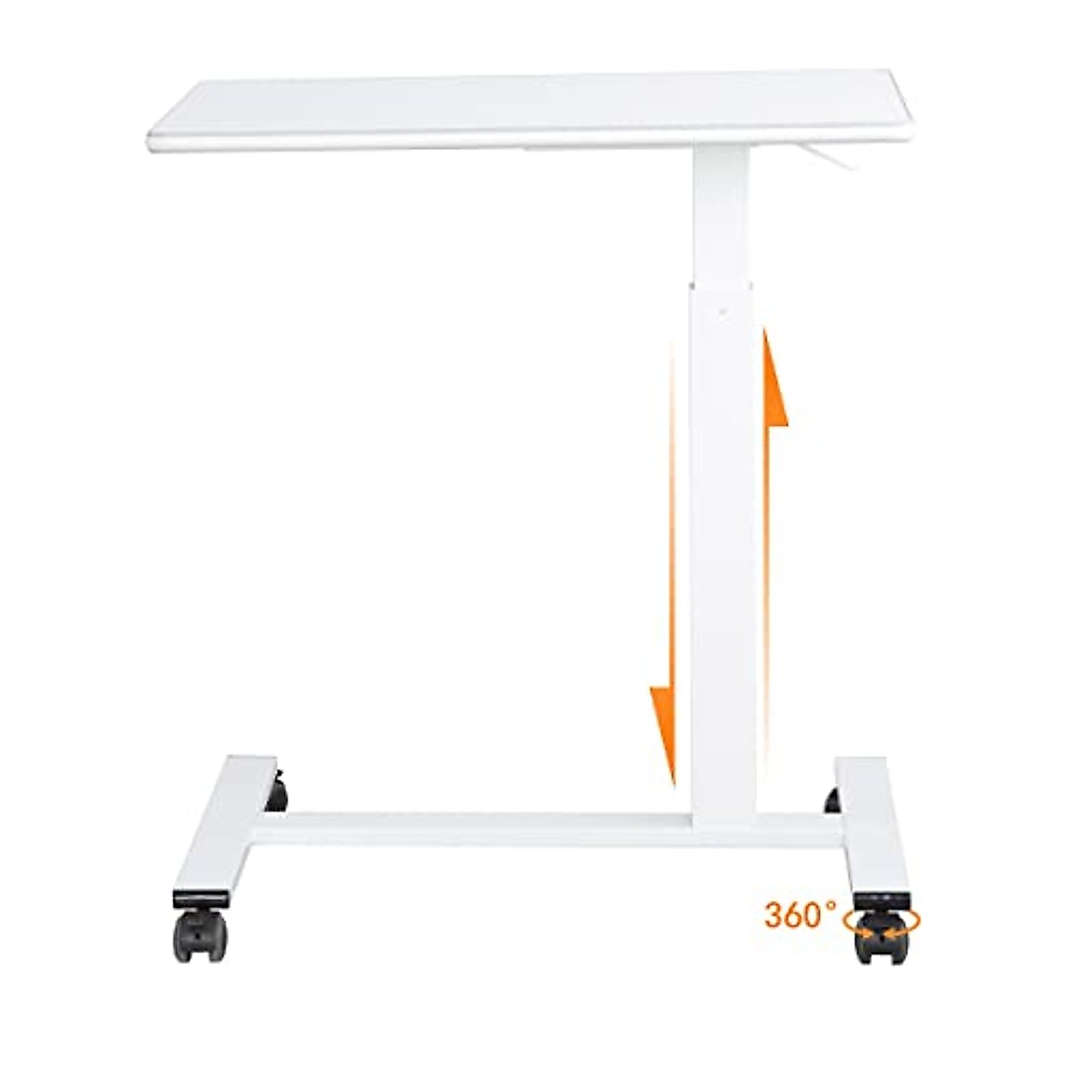 TigerDad Pneumatic Adjustable Overbed Table with Gas Spring Riser | Medical Adjustable Bed Side Table with Wheels | Portable Standing Desk for Laptop Computer with Large Work Space 30.7"x 17"
