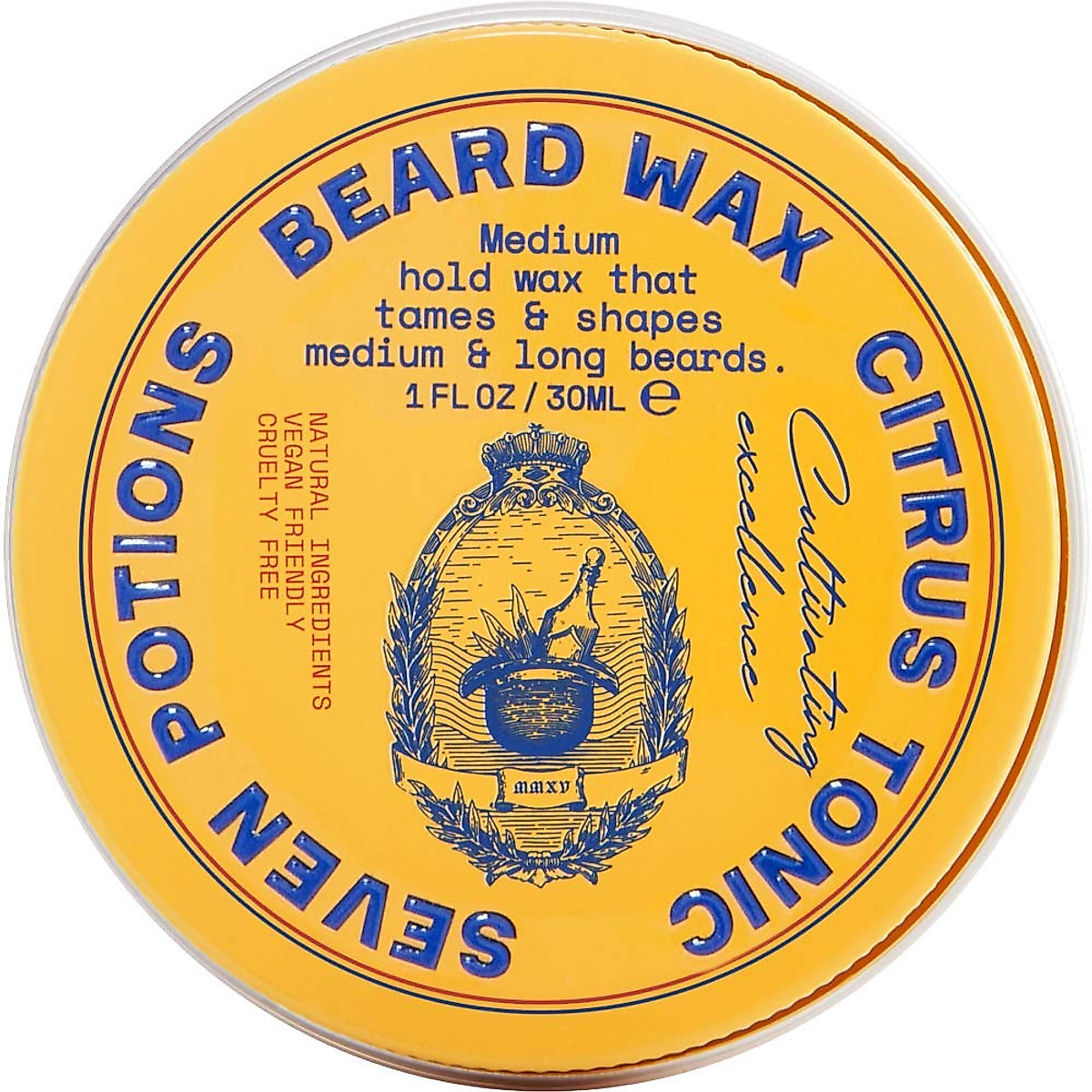SEVEN POTIONS Beard Wax for Men — Medium Hold Styling Wax to Shape And Nourish Your Beard — All-Natural, Vegan, Cruelty Free — Citrus Tonic (1 FL OZ)