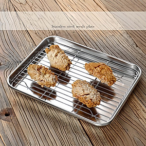 Roasting Pan Stainless steel Pans for Oven,Toaster Oven Tray Pans with cooling rack,Baking Sheet,Baking Pan Cookie Sheet with Rack,Shallow Edge(1.2inch),Dishwasher Safe (10.4x8x1.2in)