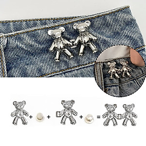 Thinslimer 8 Pairs Cute Bear Jeans Button Pins No Sew Detachable Waist Body Fit Tighten Buckles Perfect Girl's Gifts for Women Skirt Pant Jeans, Metal