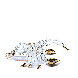 Handmade Mini 4" Crayfish Figures Blown Glass Art/Miniature Freshwater Lobster Animals/Collectible Figurines Gift Ideas/Tiny Ornament Cool Stuff Decor - White