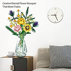 PinkBee Flower Bouquet Flowers Rose Sunflower Building Block Sets Christmas Valentines Gifts Creative Home Decor Toys Kits for Her Girlfriends Women Adults Wife Kids 6+ 6-12 8-12