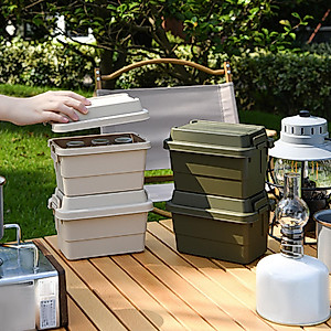 Almencla Stackable Outdoor Storage Box Hiking Waterproof Basket Picnic Camping Car Trunk Organizer for Traveling, Backpacking, Fishing, BBQ, Barbecue, Green, Medium