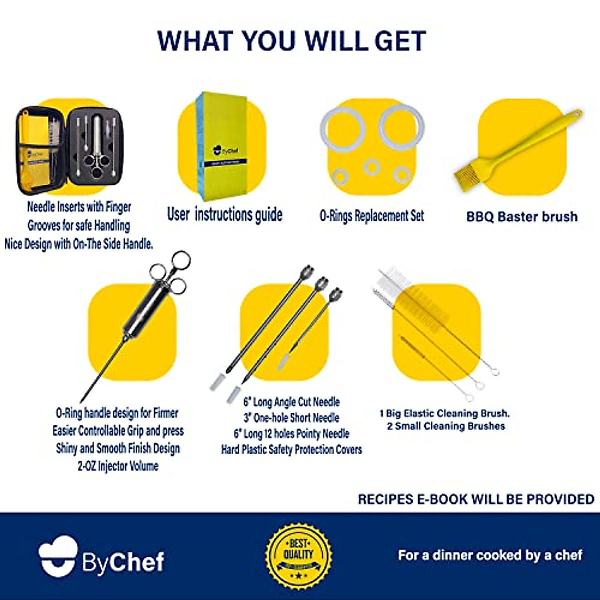 Meat Injection Syringe Stainless Steel- Food Injector Kit for meat With 3 Needles-BBQ Smoking Sauce injector Set for Injectable Marinade- Professional Leak Tight Flavor Booster In Turkey And Poultry