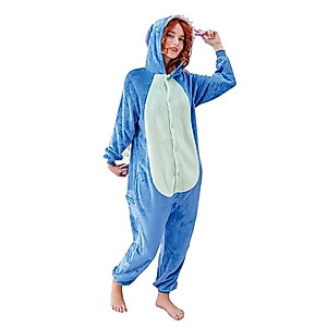 AwesomeFit Adult Animal Onesie Pig Cosplay Costume Halloween Pajamas (US, Alpha, X-Large, Regular, Regular, Blue)