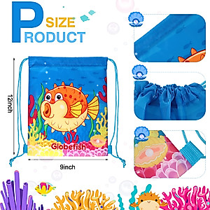 12 Packs Ocean Party Supplies Favor Drawstring Bags Colorful Ocean Fish Backpack Bag Cartoon Sea Animal Birthday Goodie Bags String Pouch for Kids Ocean Themed Birthday Party Baby Shower Supplies