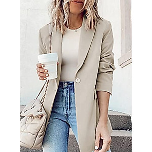 Dokotoo Women's Blazers & Suit Jackets Open Front Buttons Fashion Jacket Solid Color Work Office Spring Blazer Jackets for Women Business Casual Khaki Large