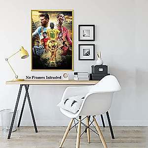 World Cup Soccer Star Poster, Cristiano Ronaldo and Lionel Messi Canvas Poster, Motivational Sport Soccer Football Player Wall Art for Man Cave Office Home Decor, Gift for Him, 16"x24" - No Framed