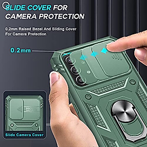 LeYi for Samsung A52 5G / A52s 5G, Galaxy A52 5G Case with Slide Camera Cover + [2 Pack] Tempered Glass Screen Protector, 360 Full Body Military-Grade Phone Case with Ring Kickstand for A52 5G, Green