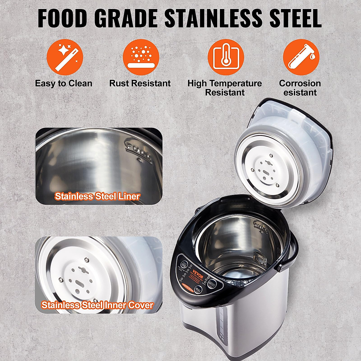 VEVOR Hot Water Dispenser, Adjustable 4 Temperatures Water Boiler and Warmer, 304 Stainless Steel Countertop Water Heater, 3-Way Dispense for Tea, Coffee and Baby Formula, 3L/102 oz