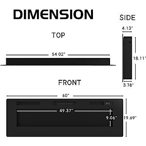 60" Electric Fireplace Recessed Ultra-Thin Insert, Wall Mounted and in-Wall Easy Installation with Remote Control, 700W/1400W, Low Noise (Fake Fire)
