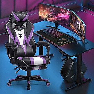 Zeanus Gaming Chair for Adults Purple Gaming Chairs Reclining Computer Chair with Footrest for Heavy People Gamer Chair with Massage Ergonomic PC Gaming Chair Racing Chair for Gaming Big and Tall
