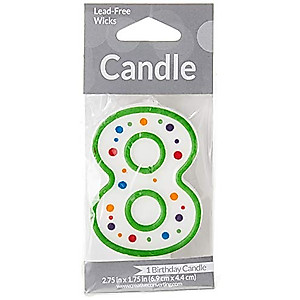 Creative Converting CANDLE-4567 Polka Dot 8 Numeral Candle, 3-Inch x 1.5-Inch