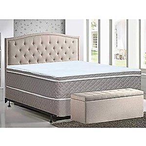 Mattress Comfort Medium Plush Eurotop Pillowtop Innerspring Mattress and 8" Wood Boxspring/Foundation Set, with Frame, Queen Size