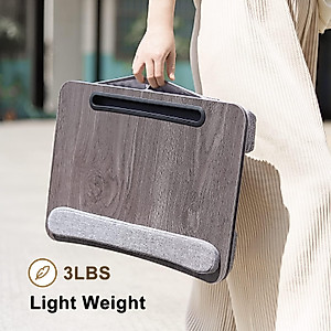 Lap Desk Laptop Bed Table: Computer lapdesk with Soft Pillow and Storage Bag - Padded Lap Work Tray and Gaming Desk on Bed - Wood Wide Writing Tray for Home Office - Fits up to 15.6 inch Laptop