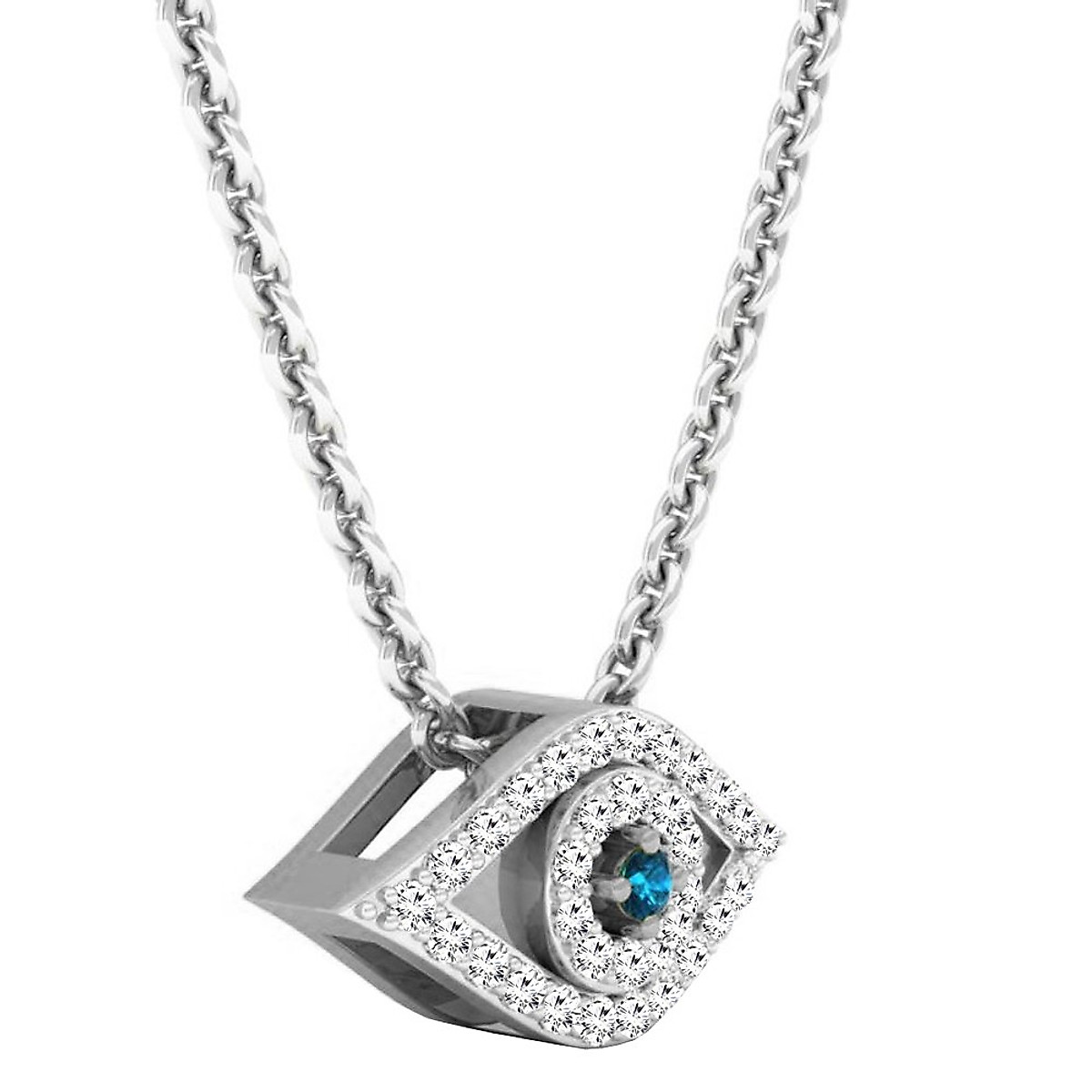 Dazzlingrock Collection 0.15 Carat (ctw) 10K Blue & White Diamond Ladies Eye Pendant (Silver Chain Included), White Gold