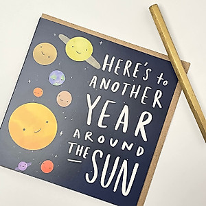 Old English Co. Another Year Around the Sun Planets Birthday Card for Him or Her - Fun Cute Space Birthday Greeting Card for Men and Women - Colourful Universe Card | Blank Inside Envelope
