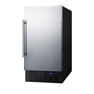 Summit Appliance BIM18SS 18" Wide Frost-Free Icemaker in for Built-in or Freestanding Use with Stainless Steel Door and Black Cabinet, Factory Installed Lock, Digital Thermostat, Digital Display