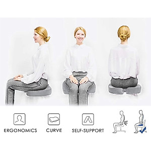 CYLEN Home Office Seat Cushion - Comfort Memory Foam Chair Cushion with Cooling Gel Infused for Tailbone, Coccyx, Back & Sciatica Pain Relief (Grey)