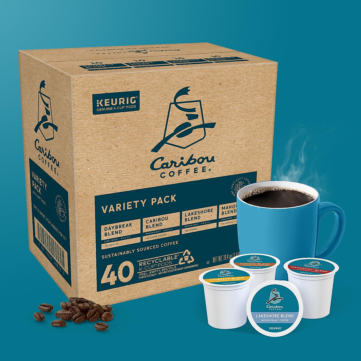 Keurig Caribou Coffee Favorites Variety Pack, Single-Serve Coffee K-Cup Pods Sampler, 40 Count