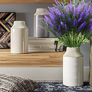 10 Bundles Artificial Lavender Flowers Outdoor Fake UV Resistant Shrubs Faux Plastic Plants for Indoor Outdoors Home Office Garden Porch Window Box Hanging Wedding Decorations