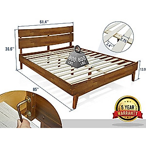 Acacia Aurora 14 Inch Wood Platform Bed, Bed Frame with Headboard, Queen Size, Caramel