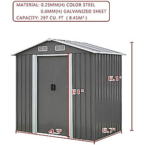 Kinpaw 6' x 4' Garden Storage Shed Heavy Duty Tool House Backyard Garage w/ Sliding Door (Gray)