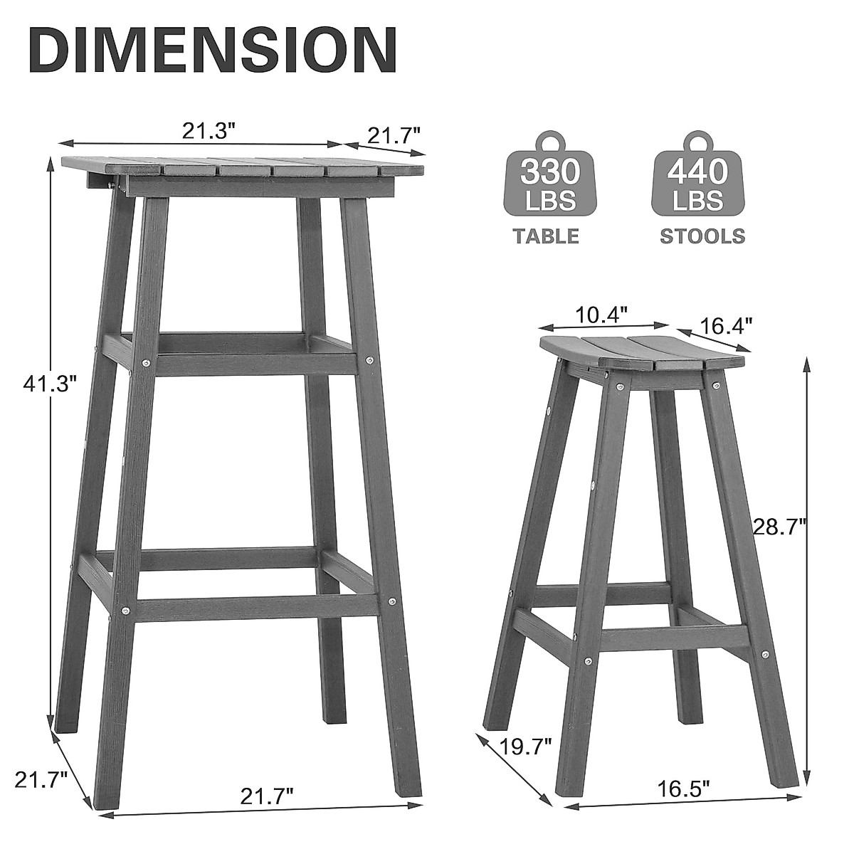 INTOBOO 3 Pcs Adirondack Outdoor Bar Table and Chairs Set, Round Bar Height Patio Set, HDPE Bar Set for Balcony, Garden, Poolside (Grey)
