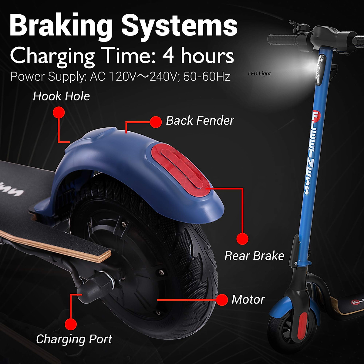 Hurtle Upgraded Portable Folding Electric Scooter - Foldable Commuter Scooter W/ 250w Motor, Inflatable Tire, LED Display, 3 Speed Up to 15.5mph, 15 Miles Range, Hand Brakes - for Adult & Kids S10