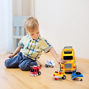 GONGDAO Truck Toys with 4 Airplane Toys for 3 4 5 6 7 Year Old, Aircraft Carrier Truck Toy for Toddler Boy Girl, Toy Helicopter/Military Fighter Jet, Christmas List