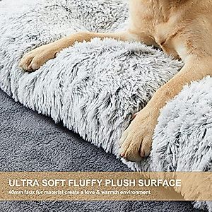 BFPETHOME Dog Beds for Large Dogs, Plush Dog Crate Bed Fluffy Cozy Kennel Pad for Sleeping &Ease Anxiety, Washable Dog Mats with Anti-Slip Bottom for Large Medium Dogs (42(41 x 27 inch), Grey)