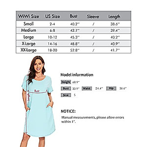 WiWi Bamboo Nightgowns for Women Soft Short Sleeve Night Gowns Summer Sleep Shirt Sleepwear Dress with Pockets S-XXL, Aqua, Small