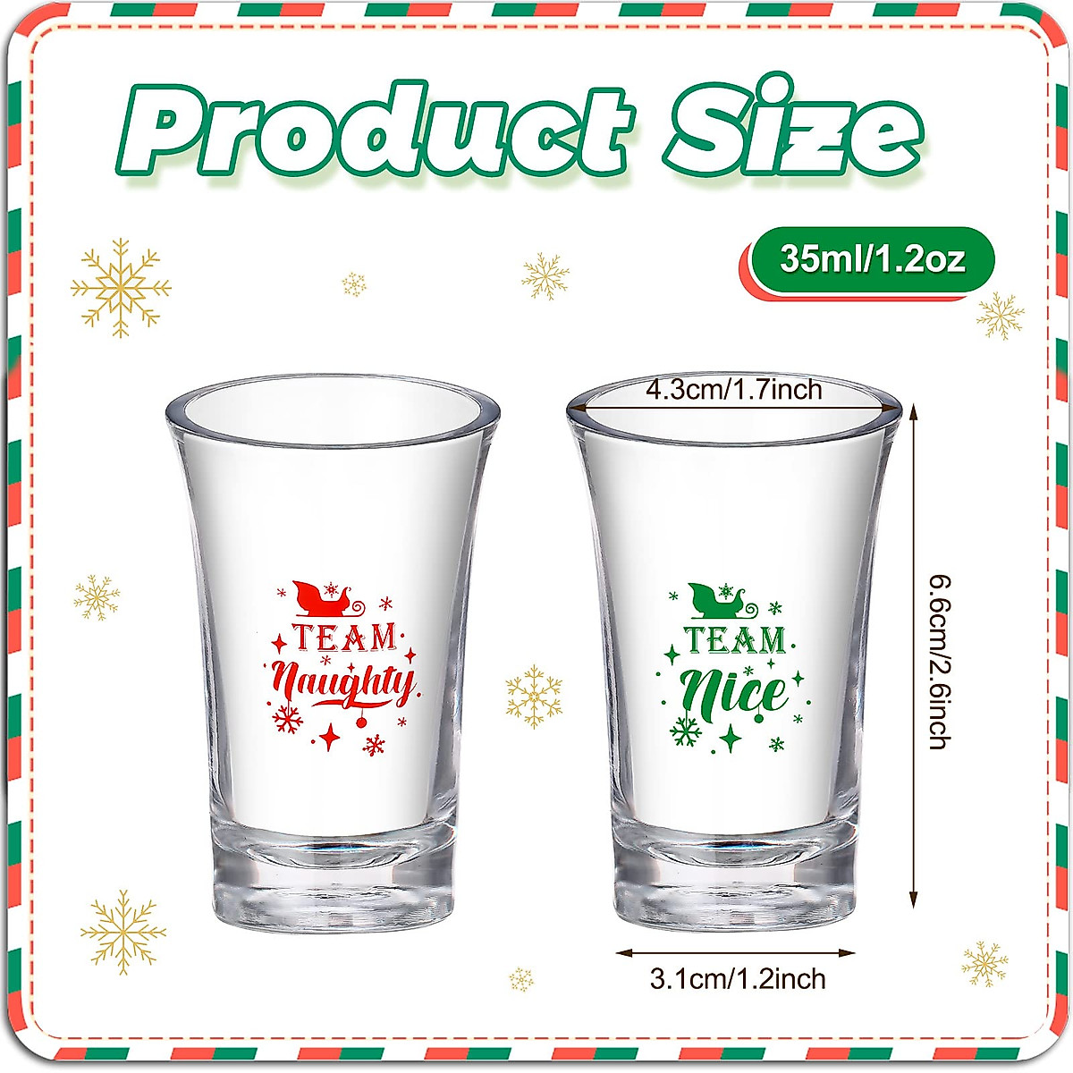 Set of 12 Christmas Shot Glasses 1.2 oz Holiday Cocktail Glasses Acrylic Christmas Shot Cups Green Red Team Naughty Team Nice Cups Novelty Acrylic Stemless Wineglass Party Shot Cups for Drinking Gift