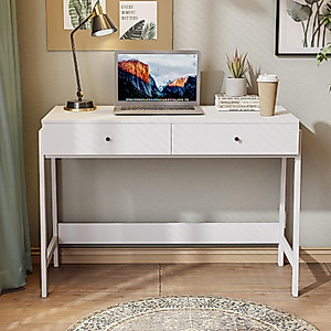JOINHOM Home Office Desk with Drawers, Small Spaces Writing Desk with Storage for badroom, Work Desk for Home Office, Home Table, White