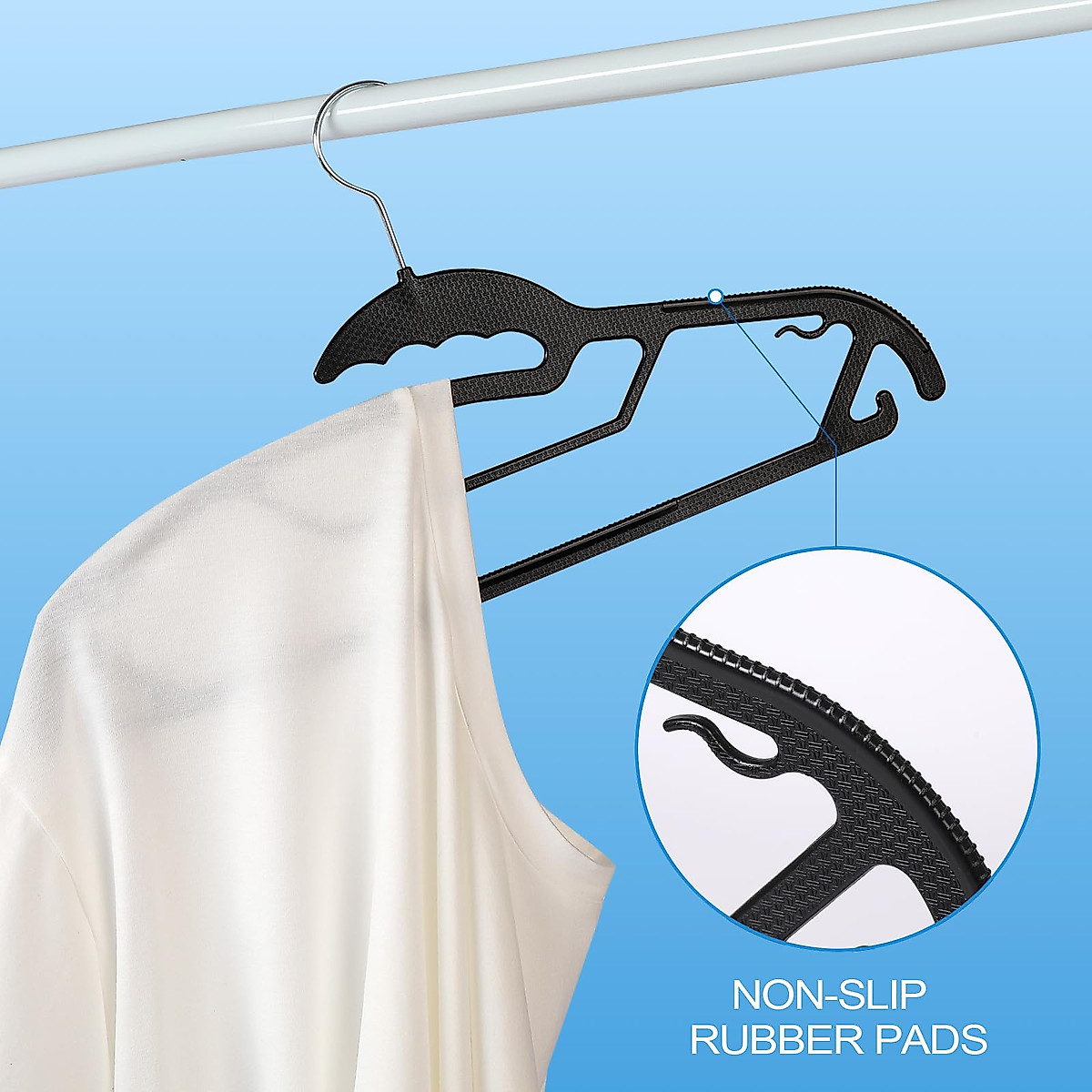 UNEED Hangers 50 Pack - Space Saving Plastic Clothes Hangers with 360°Rotating Hook-Heavy Duty Hangers for Suits and Pants(Balck Hanger)