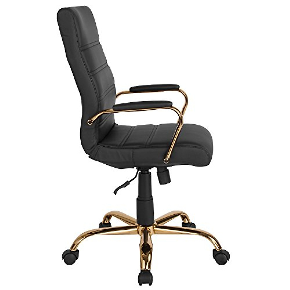 Flash Furniture Whitney High Back Desk Chair - Black LeatherSoft Executive Swivel Office Chair with Gold Frame - Swivel Arm Chair