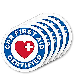SmartSign "CPR First Aid Certified" Pack of 5 Hard Hat Labels | Retro-Reflective, 2" Circle