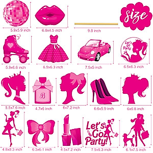 32pcs Hot Pink Girl Party Centerpiece Sticks Pink Birthday Party Decorations for Girls Hot Pink Princess Ladies Table Toppers for Bachelorette Party Bridal Shower Supplies