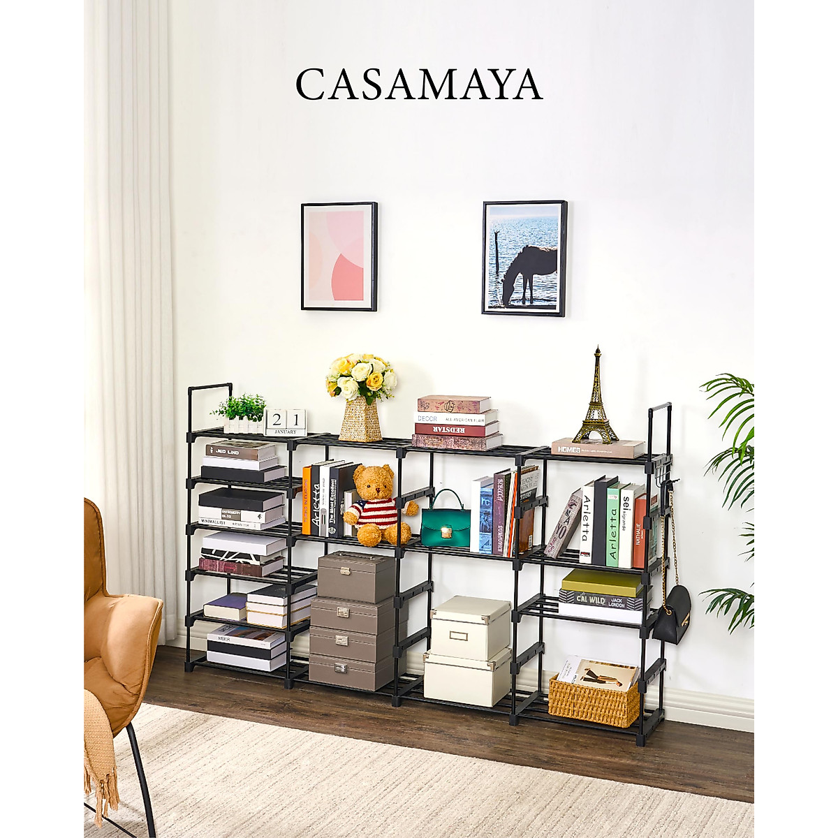CASAMAYA Shoe Rack, 10 Tier Metal Shoe Organizer, DIY Tall Shoe Storage Shelf for 32 Pairs of Shoes and Boots, Space-Saving, Easy to Assemble, Entryway, Black SRT210B01