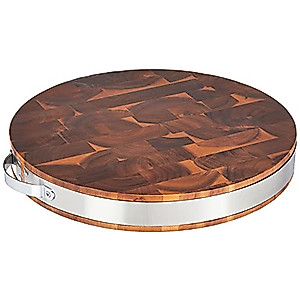 Mountain Woods EGA2SS 15" X 2" Extra Thick Acacia Hardwood End Grain Round Cutting Board w/Stainless Steel Band, 15 X 15 X 2