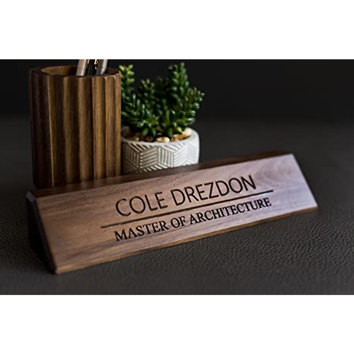 Walnut Office Desk Name Plate Personalized. Custom Name Plates for Desks. Office Desk Decor. Gift For Coworkers, Teachers, Graduates. Walnut Desk Wedge