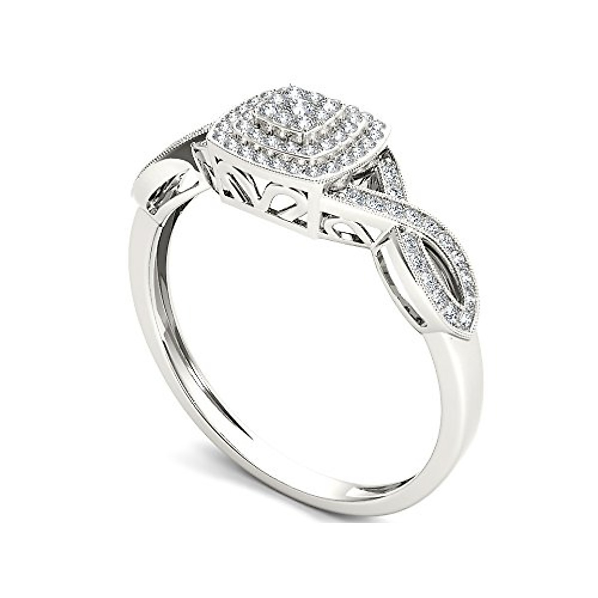 Diamond2Deal 1/4 cttw Round Diamond Halo Engagement Wedding Ring 10k Gold (Color H-I Clarity I2)